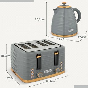 HOMCOM snídaňový set konvice a topinkovač 1,5 l konvice 4 plátky topinkovače 3000 W 7 stupňů propečení rozmrazování a ohřívání Šedá | Aosom.de