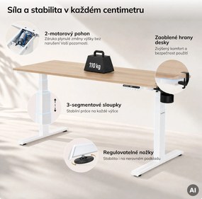Elektrický stůl s nastavitelnou výškou ergonomický bílý/dub sonoma,1600x800 mm: ARIA