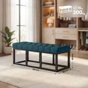 Lavice Amun látka černá konstrukce 120 cm – modrá