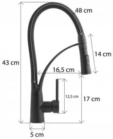 Erga Zefir, vysoká dřezová baterie s elastickým ramenem h-430, černá matná, ERG-YKA-BZ.ZEFIR-BLK
