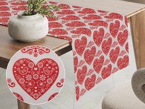 Biante Dekorační běhoun na stůl PML-094 Červená srdce na bílém 20x140 cm