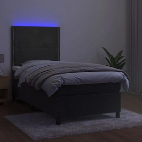 Box spring postel s matrací a LED tmavě šedá 100x200 cm samet 3136048