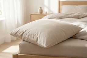 Bavlněné prodloužené povlečení Jednobarevné perkálové - béžové 2 Velikost: 140 x 220 + 70 x 90