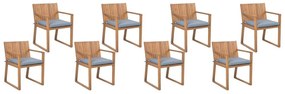 Sada 8 dřevěných zahradních židlí s modrými polštáři SASSARI Beliani