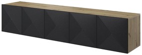 Závěsný TV stolek Asha 200 cm - dub artisan / černý mat