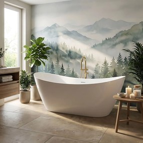 Rea FERRANO Slim, volně stojící vana 1800×800×745 mm, bílá, černá krytka odtoku, KPL-W6082