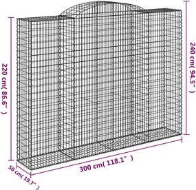 Klenuté gabionové koše 4 ks 300x50x220/240cm pozinkované železo 3146811