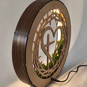 Dřevěná LED lampa Srdce s křížem a mechem | Stmívatelná I SENTOP LED0609