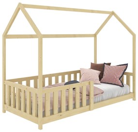 Dětská postel Domeček 80x160 se zábradlím a roštem, borovice D7