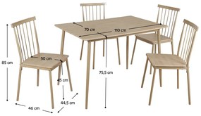 Kondela Jídelní set 1+4, přírodní/vzor buk, SENDO