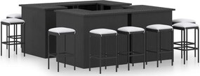 vidaXL 16dílný zahradní barový set s poduškami polyratan [3064930] Barva: Černá