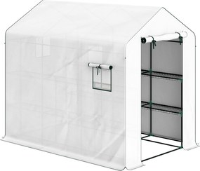 Zahradní skleník Outsunny s 3 policemi, venkovní skleník s UV-odolným zesíleným krytem 135gsm, ocelovým rámem, rolovacími zipovými dveřmi a síťovaným…