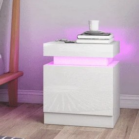 HOMCOM sada 2 LED nočních stolků s 16 barvami a 4 režimy, se 2 šuplíky, z dřeva, 45x35x52 cm, vysokolesklá bílá