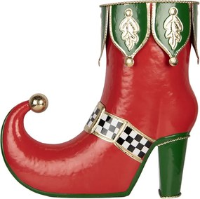 Červená kovová vánoční dekorace bota skřítka Elfa - 41*16*39 cm