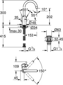 Grohe Eurosmart Cosmopolitan - Umyvadlová baterie s výpustí Push-Open