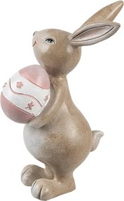 Dekorace hnědý králík s růžovým vajíčkem - 6*9*15 cm