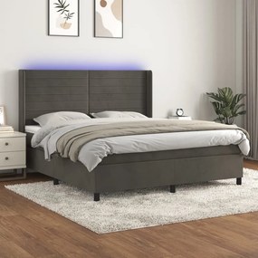 Box spring postel s matrací a LED tmavě šedá 160x200 cm samet 3139632