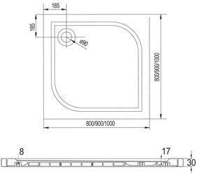 Mereo Lima sprchový kout čtverec 90x90x190 cm vanička litý mramor sklo Čiré ALU chrom CK608A23KM