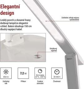 EMOS Bílá LED stolní lampička Chase 7,2W Z7619W