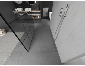 Mexen Kioto, průchozí sprchová zástěna 130 x 200 cm, 8mm sklo čiré/černý vzor, 2x chromová stabilizační rozpěra, 800-130-002-01-77