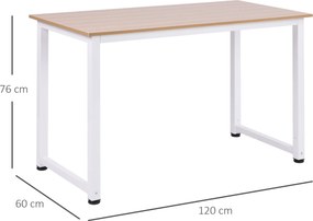 HOMCOM Moderní pracovní stůl se železnou konstrukcí a nastavitelnými nohami 120x60x76 cm Bílý a přírodní