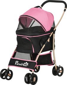 Skládací 3v1 kočárek PawHut pro malé psy s odnímatelným úložným košíkem, bezpečnostními pásy a polstrováním, nosnost 15 kg, Růžová | Aosom