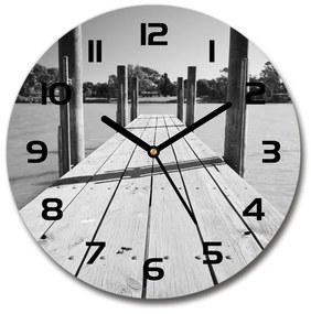 Wallmuralia Skleněné hodiny kulaté Dřevěné molo fi 30 cm
