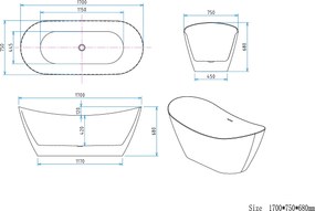 Erga Lina, volně stojící vana 170x75 cm + odtoková zátka, bílá lesklá, ERG-LINA-170075-WH-WH