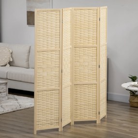 HOMCOM Vnitřní 4-panelový dřevěný a bambusový paravan, skládací úspora místa, výška 170 cm, přirozený