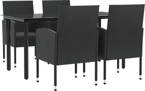 5dílný zahradní jídelní set černý polyratan a ocel 3203348