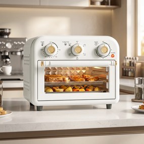 HOMCOM Horkovzdušná fritéza 12 litrů mini trouba s ventilátorem, 5 programů, plech a koš na smažení, 1200 W, vhodná do myčky
