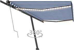 vidaXL Automatická markýza LED a senzor větru 500 x 350 cm [3069871] Barva: Modro-bílá