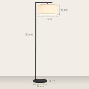 HOMCOM Stojací lampa, stojací svítidlo, objímka E27, černá, stínidlo z bílého textilu, nožní spínač, železo, 47 x 37 x 153 cm