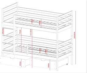 Legno Dětská patrová postel Mone šedá Rozměr (cm): 90x190