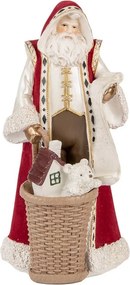 Červená dekorace Santa v kožichu a nůší s dárky - 15*14*29 cm