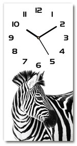 Wallmuralia Nástěnné skleněné hodiny Zebra ve sněhu 30x60 cm