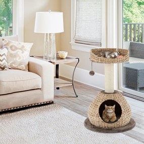 Costway Small Cat Tree s jeskyní a přírodním sisalem a ručně vyrobeným košíkem φ