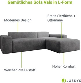 Juskys Rohová pohovka Vals Barva: tmavě šedá, Provedení: levé