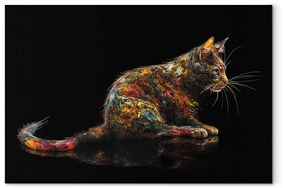 Obraz Colorful Cat - Gazing Into the Distance Animal Posing on a Black Background