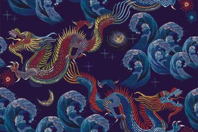 Malvis ® Vzorovaná Tapeta vyšívaní mořští draci Vel. (šířka x výška): 504 x 310 cm