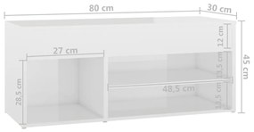 Lavice Norwa s botníkem - 80x30x45 cm | bílá vysoký lesk