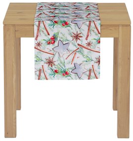Běhoun s vánočním motivem, perníček a skořice na bílém podkladu, 40x150 cm,100 % - UBR040