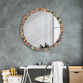 Kulaté dekorativní zrcadlo Etnický květinový fi 90 cm