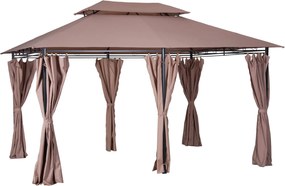 Zahradní pavilion Outsunny 3x4m s 6 bočními panely, party stan, zahradní stan, marquise s dvojitou střechou, khaki | Aosom