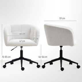 HOMCOM Polstrované kancelářské křeslo s plyšovým potahem, vaničkový design, pojízdné kancelářské křeslo, ocelová podstava, Krémová + Černá