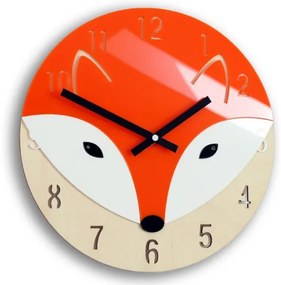 M.Clock Nástěnné akrylové hodiny liška 30x30cm oranžové