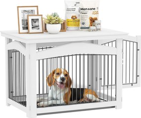 PawHut Střední Psí Kotec 3-v-1 Sides Table Zábrana pro Psy s Uzamykatelnými Dveřmi, Odnímatelným Horním Panelem a Odnímatelným Podnosem 82,5x57,5x59,5