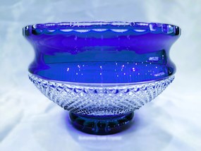Modrá broušená, otevřená mísa z přejímaného skla - 15 cm