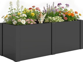 Outsunny pozinkovaný vyvýšený záhon 150 × 53 × 55 cm — otevřené dno, přepážka, černý | Aosom