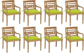 vidaXL Židle Batavia s poduškami 8 ks masivní teakové dřevo [3073354] Barva: Jasně zelená